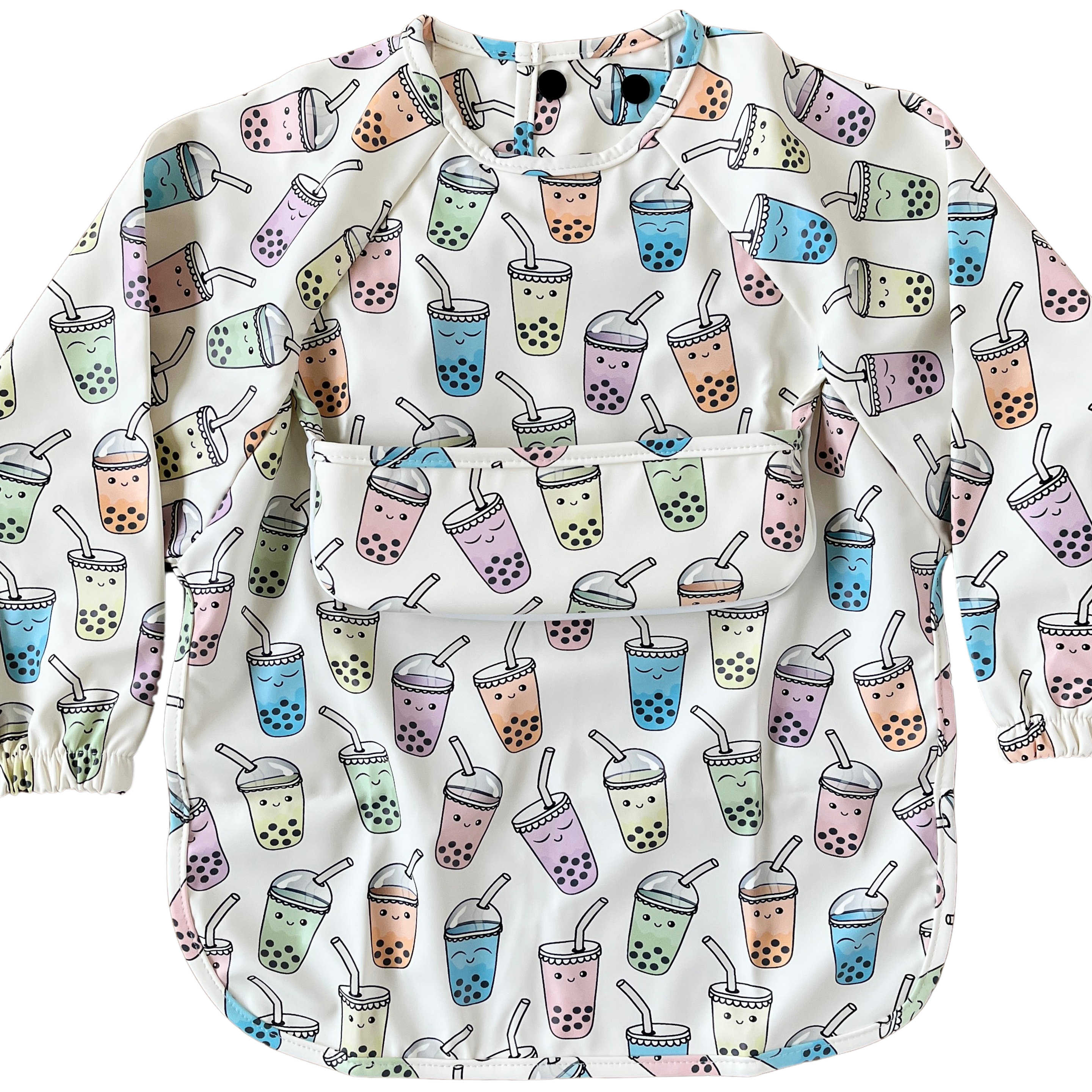 Long-sleeve waterproof bib with pocket: Bubble tea – Tipou bébé