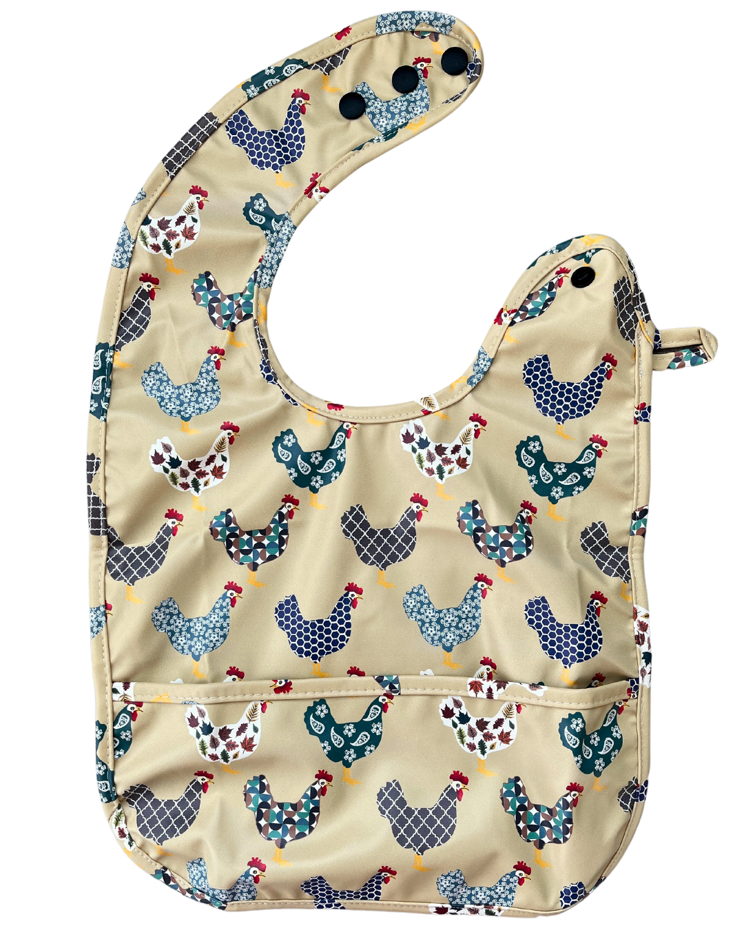 Waterproof bib with pocket: Chickens on the farm (farmhouse collection ...